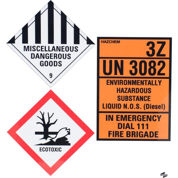 Hazchem label for diesel tanks 25L-450L 300x200